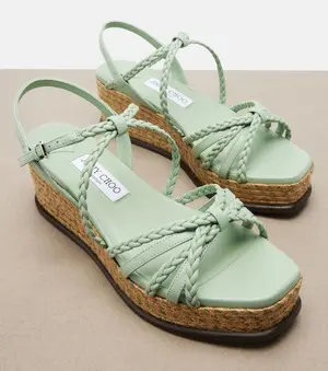JIMMY CHOO Nyra Braided Leather Espadrille Wedges