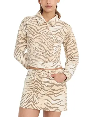 Good American Essential Crop Denim Jacket - Brown Tiger