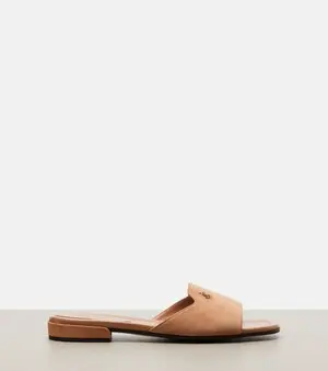 JIMMY CHOO Dina Suede Slides - Beige