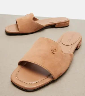 JIMMY CHOO Dina Suede Slides - Beige