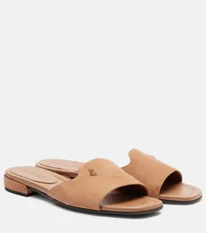 JIMMY CHOO Dina Suede Slides - Beige