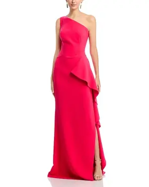 Rickie Freeman For Teri Jon Crepe One Shoulder Ruffle Gown