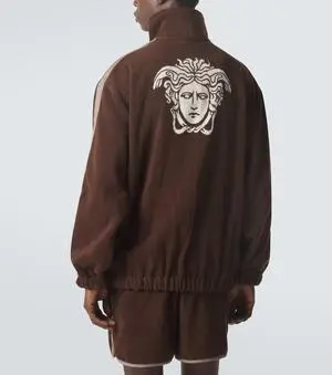 Versace Logo Cotton Terry Zip-up Sweatshirt