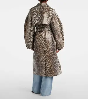 GANNI Leopard-print Cotton Canvas Trench Coat