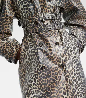 GANNI Leopard-print Cotton Canvas Trench Coat