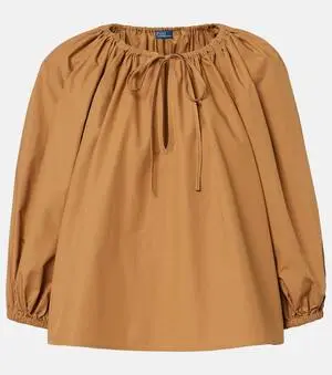 Polo Ralph Lauren Gathered Cotton Poplin Blouse - Brown