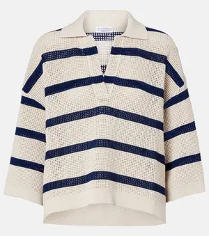 Brunello Cucinelli Striped Cotton Polo Sweater - Beige