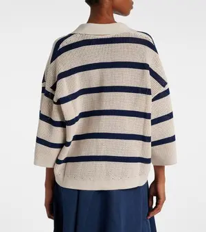 Brunello Cucinelli Striped Cotton Polo Sweater - Beige