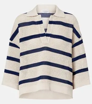 Brunello Cucinelli Striped Cotton Polo Sweater - Beige