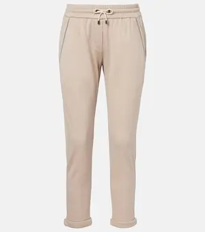 Brunello Cucinelli Monili Cotton And Silk-blend Sweatpants
