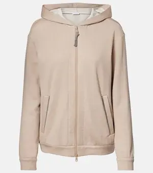 Brunello Cucinelli Monili Cotton And Silk-blend Hoodie - Beige