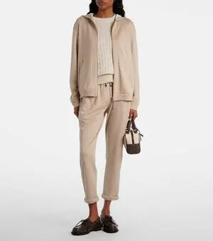 Brunello Cucinelli Monili Cotton And Silk-blend Hoodie - Beige