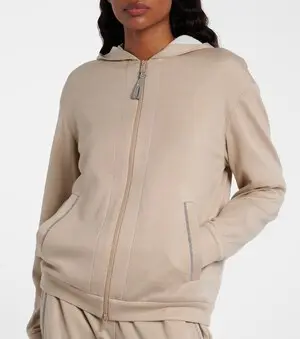 Brunello Cucinelli Monili Cotton And Silk-blend Hoodie - Beige