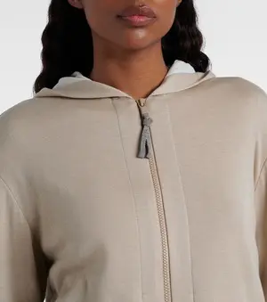 Brunello Cucinelli Monili Cotton And Silk-blend Hoodie - Beige