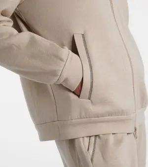 Brunello Cucinelli Monili Cotton And Silk-blend Hoodie - Beige