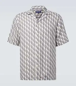Frescobol Carioca Roberto Printed Linen Bowling Shirt - Blue
