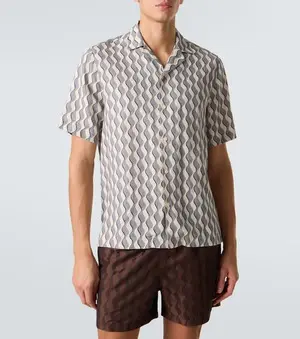 Frescobol Carioca Roberto Printed Linen Bowling Shirt - Blue