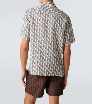 Frescobol Carioca Roberto Printed Linen Bowling Shirt - Blue