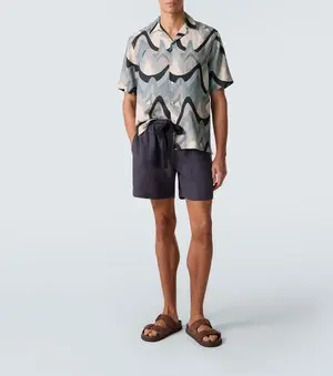 Frescobol Carioca Roberto Printed Linen Bowling Shirt - Blue
