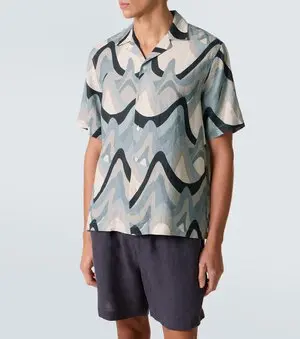 Frescobol Carioca Roberto Printed Linen Bowling Shirt - Blue