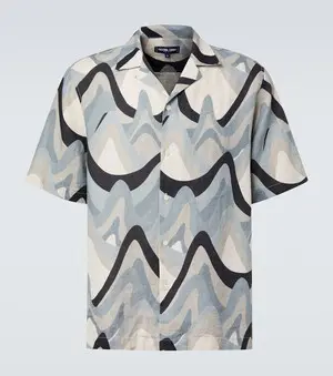 Frescobol Carioca Roberto Printed Linen Bowling Shirt Blue