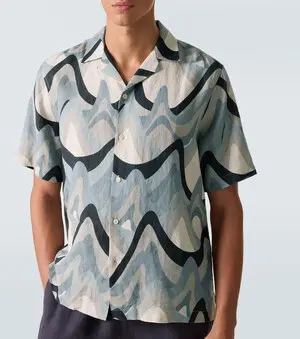 Frescobol Carioca Roberto Printed Linen Bowling Shirt - Blue