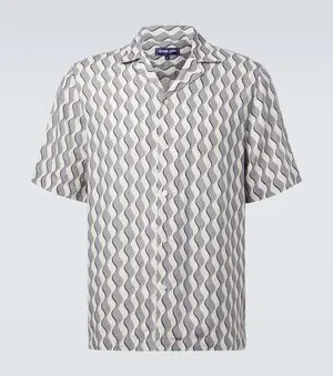 Frescobol Carioca Roberto Printed Linen Bowling Shirt - Blue