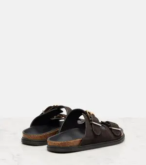 THE ROW Buckle Suede Slides - Brown