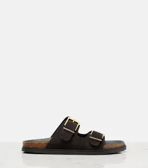 THE ROW Buckle Suede Slides - Brown