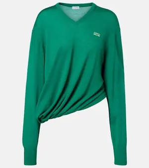 Loewe Double L Asymmetric Wool Sweater - Green