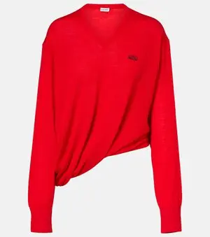 Loewe Double L Asymmetric Wool Sweater - Red