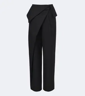 Loewe Draped Wool Wide-leg Pants - Black
