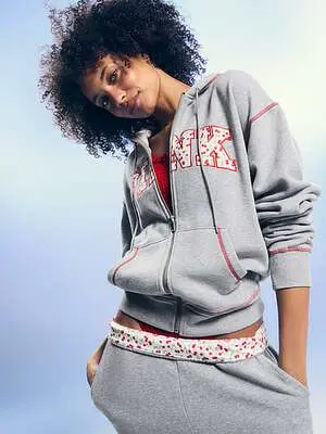 Pink By Frankies Bikinis Berry Full Zip Hooded Sweatshirt - Grey