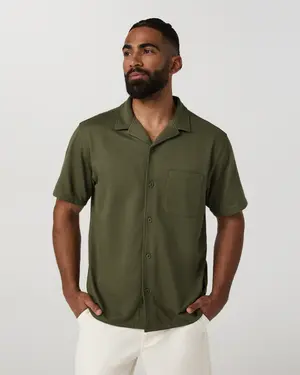 Vuori Vuori Short Sleeve Knit Oxford Camp Collar Button Down Herb