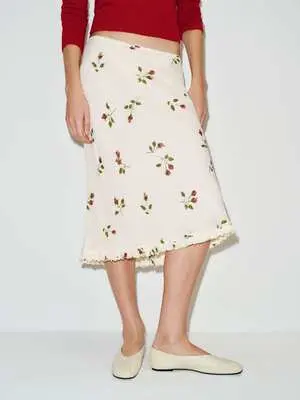 REFORMATION Petites Layla Knee Length Skirt - Ivory