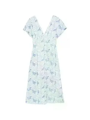 GENNY Embroidered V-neck Midi Dress