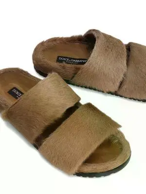 Dolce & Gabbana Two-strap Furry Slides - Brown