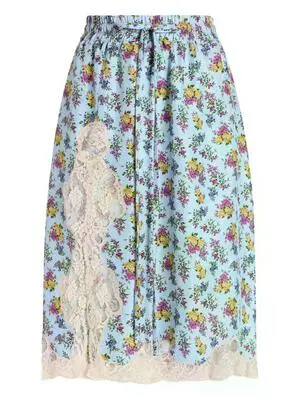 Dolce & Gabbana Floral-print Lace Trim Midi Skirt - Blue