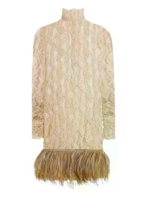 Dolce & Gabbana Lace Feather Mini Dress - Neutrals