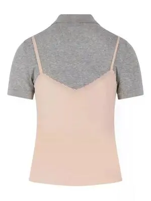 Miu Miu Marocain Crepe Top With Ribbed Jersey Polo - Grey