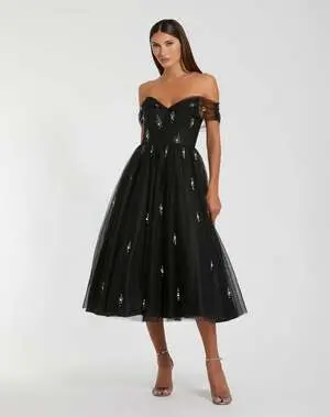 Mac Duggal Pearl-embellished A-line Tulle Cocktail Dress - Black