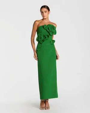 Mac Duggal Strapless 3d Flower Crepe Dress - Green