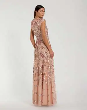 Mac Duggal Embellished High Neck Cap Sleeve A-line Gown - Orange