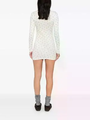Miu Miu Ribbed Jersey Floral Print Long Sleeve Dress