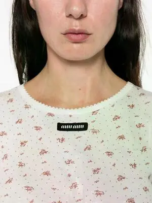 Miu Miu Ribbed Jersey Floral Print Long Sleeve Dress