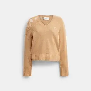 COACH Long Sleeve V-neck Sweater