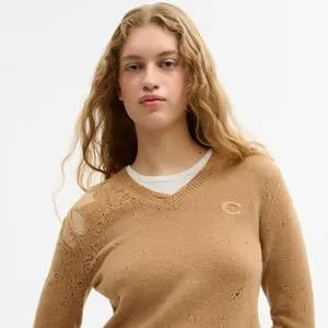 COACH Long Sleeve V-neck Sweater