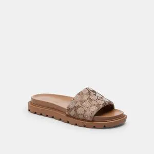 COACH Brynn Slide Sandal In Signature Jacquard - Tan