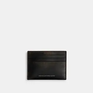 COACH Card Case In Loved Leather - Black/light Tan