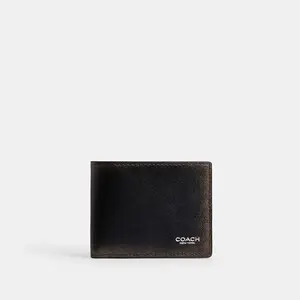 COACH Slim Billfold Wallet In Loved Leather Black/light Tan